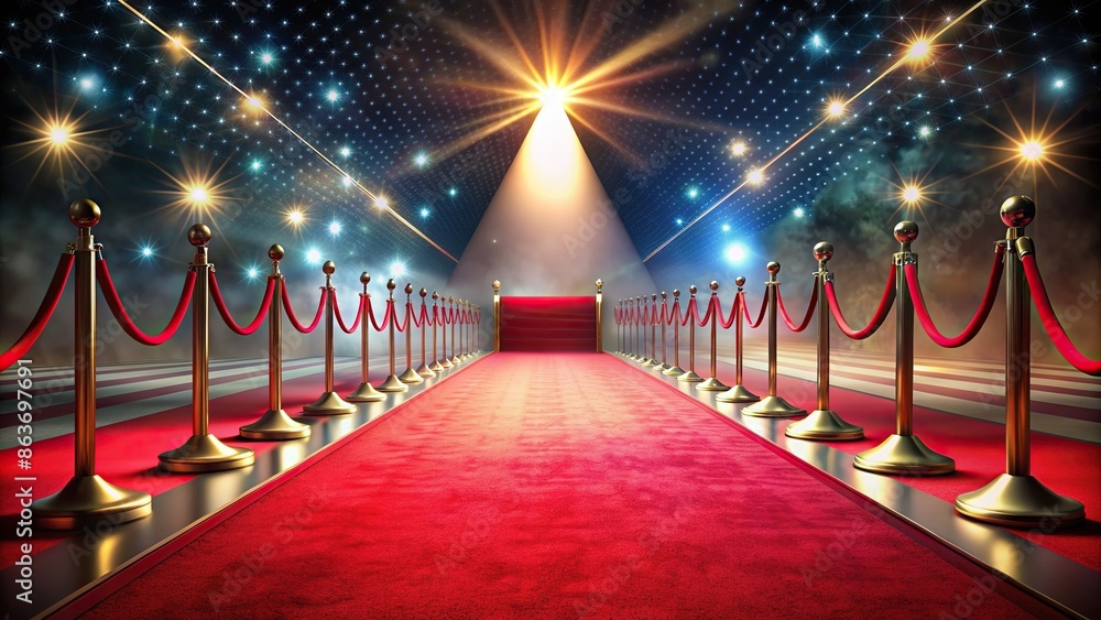 Red carpet rolling out in front of glamorous movie premiere background ...