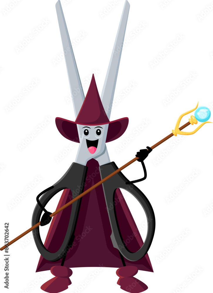 Cartoon Halloween scissors school stationery mage, wizard and witch ...
