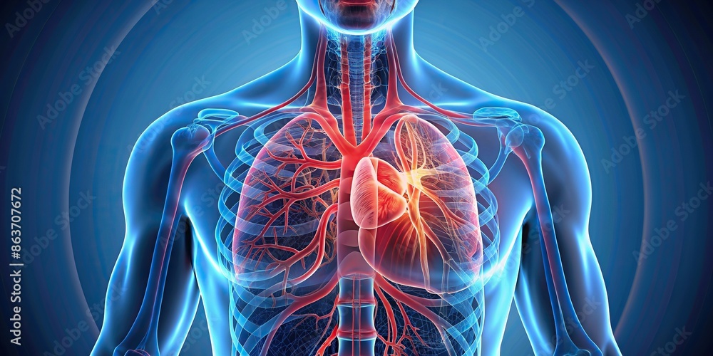 Close up of human body showing heart and lungs, anatomy, health ...