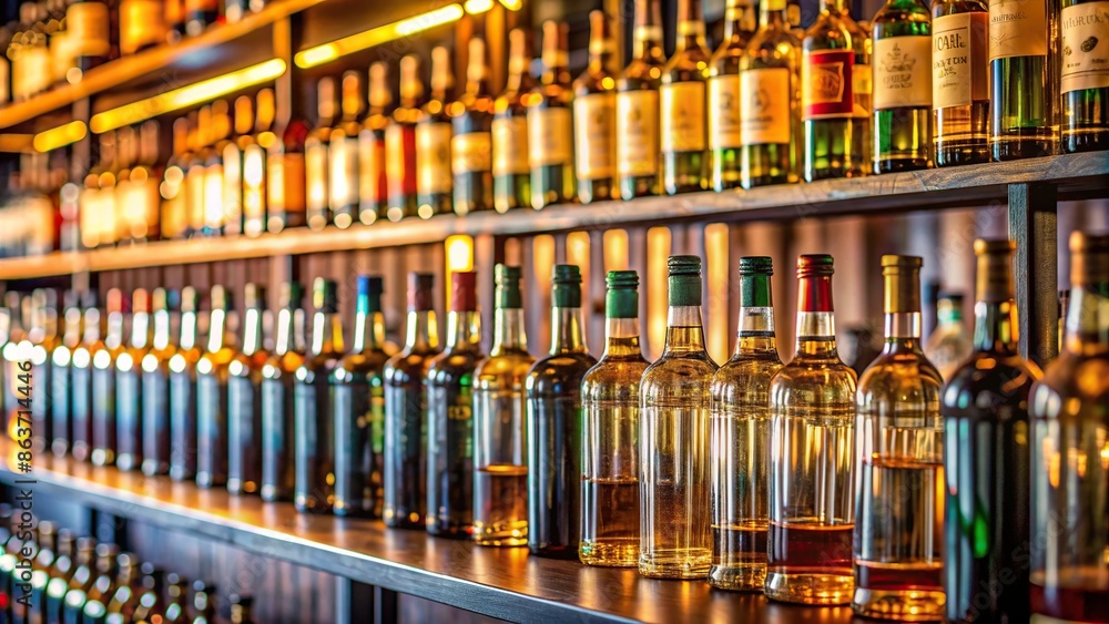 Rows of bottles in a bar , alcohol, beverage, bar, liquor, bottles ...
