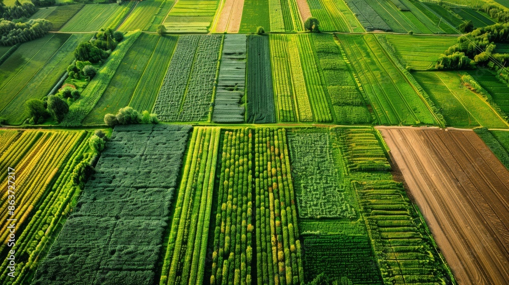 Colorful fields of grain crops with different forms of crops, taken ...