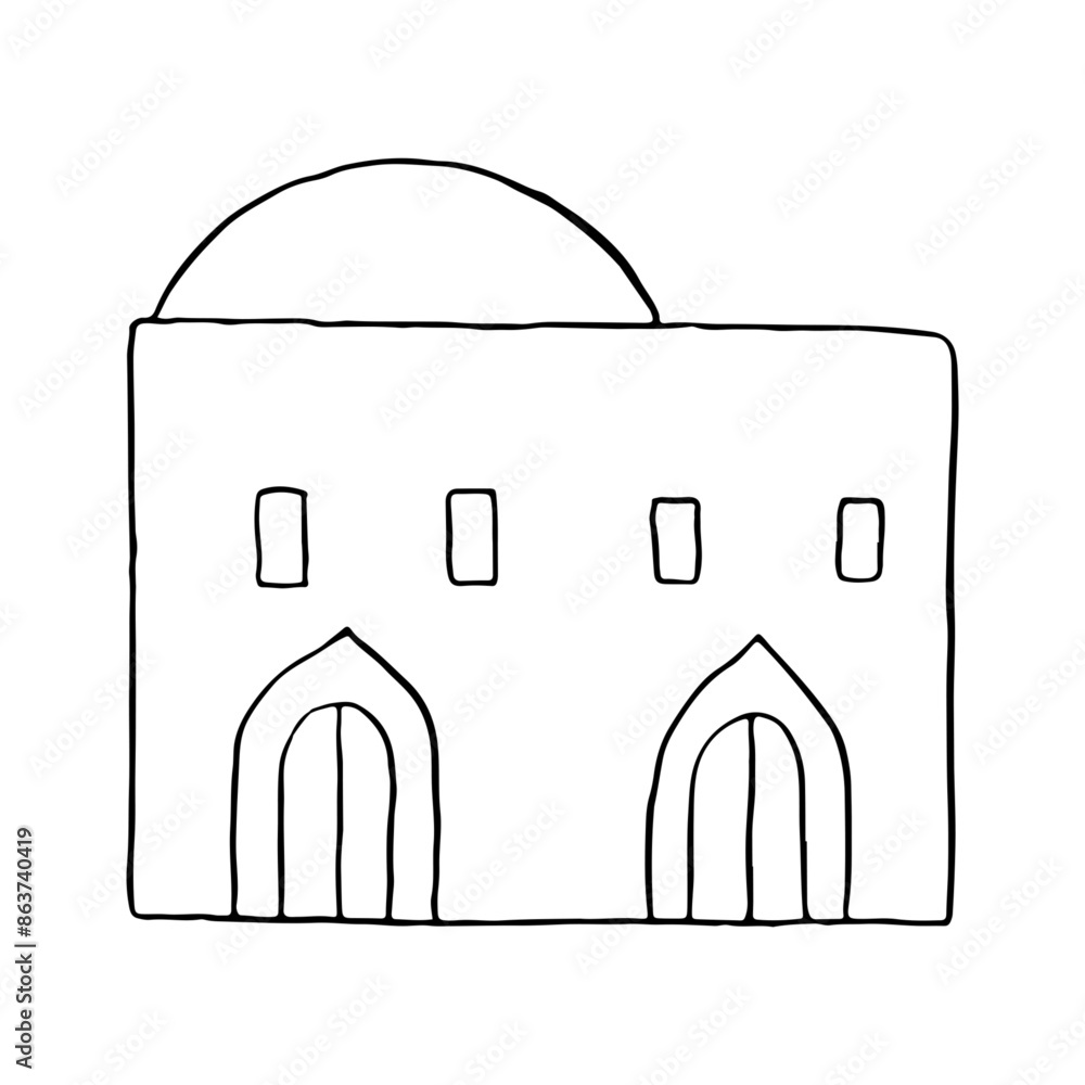 Black and white Arabic house vector illustration. Simple flat ...