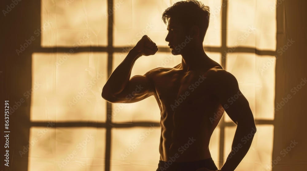 silhouette of young muscular man's upper body with defined features and ...