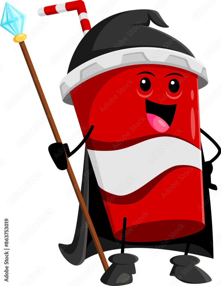 Cartoon Halloween cola cup fast food mage, wizard and witch character ...