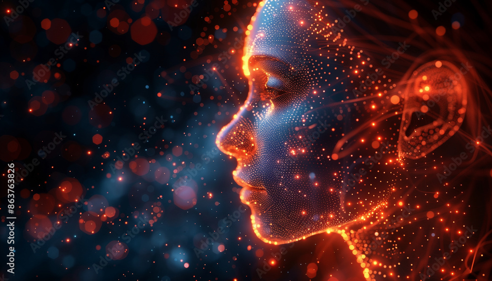 Abstract digital human body shape from glowing particles and lines on ...