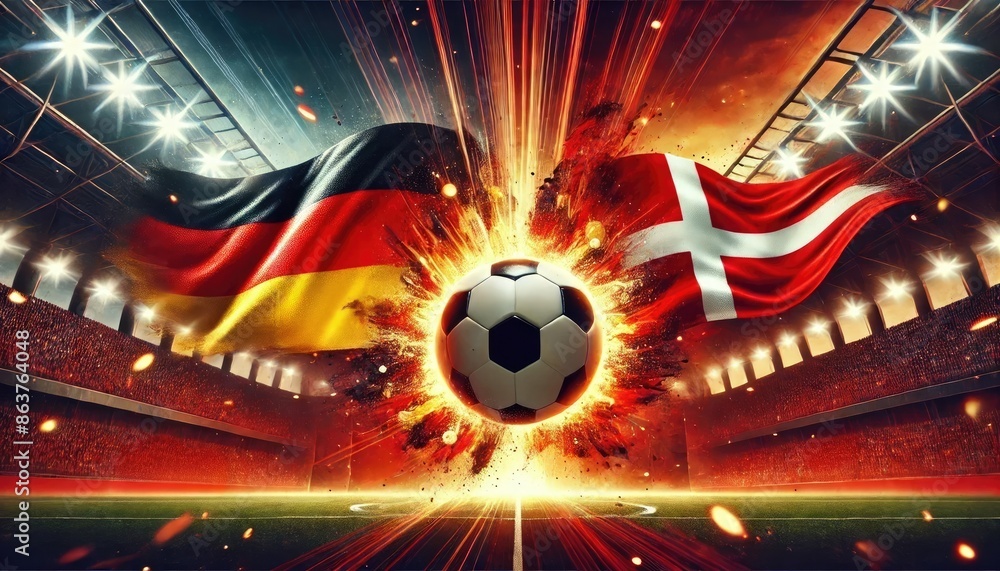Germany vs Denmark football match, German flag and Danish flag, soccer ...