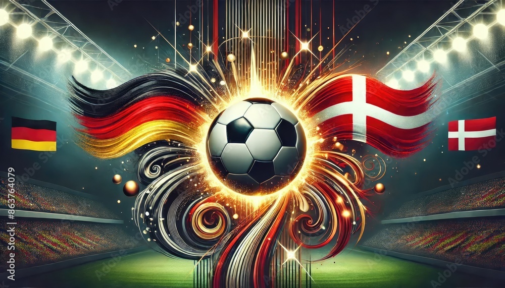 Germany vs Denmark football match, German flag and Danish flag, soccer ...