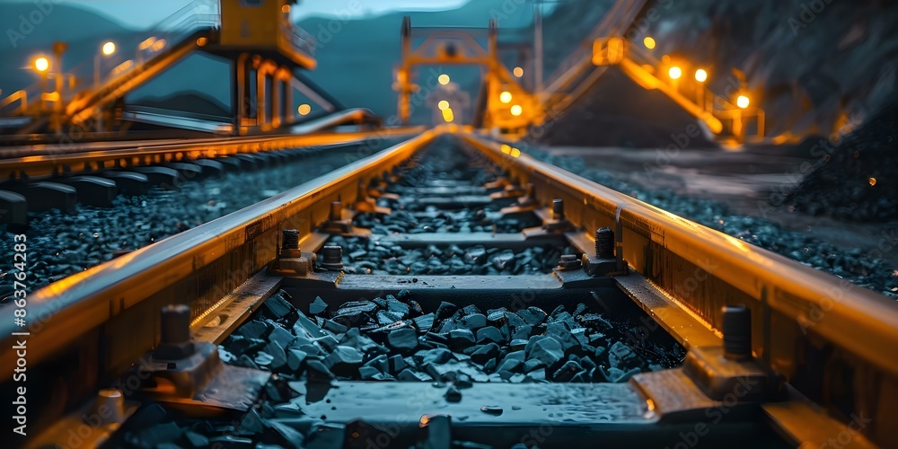 Mining operation with conveyor belt processing ore rocks efficiently ...