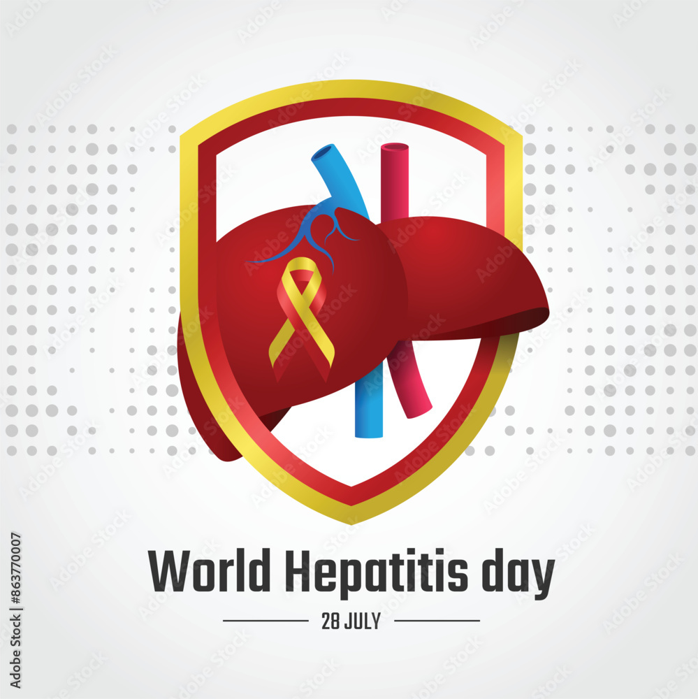 World Hepatitis Day - Liver sign and ribbon awareness in red and yellow ...