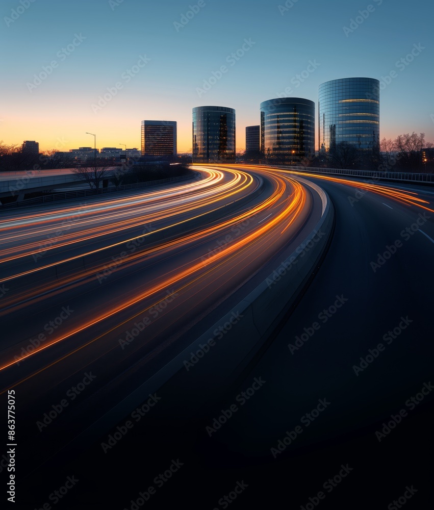 Dynamic Urban Nightscape of Modern City with Skyscrapers and Light ...