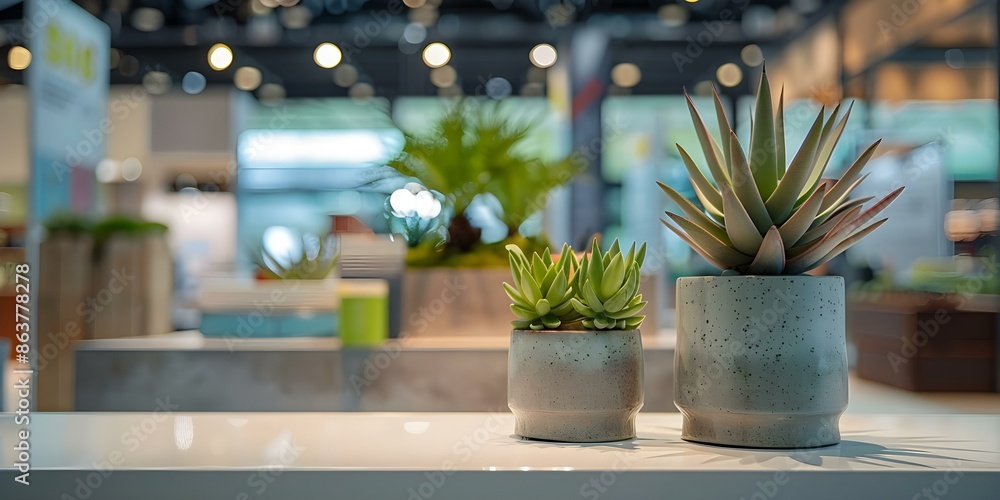 Modern Booth Design Featuring Succulent Plants, White Counter, and ...