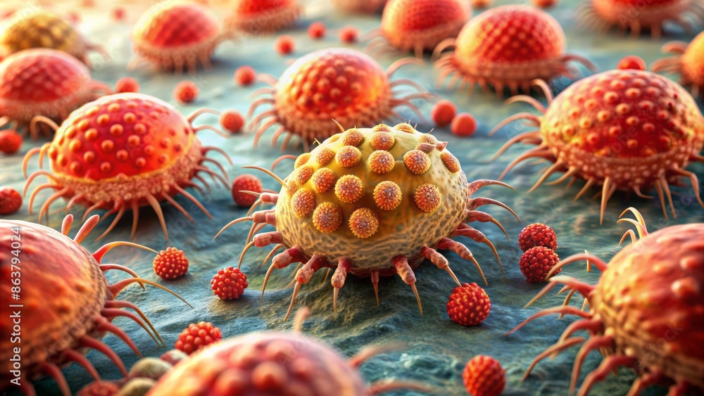 Microscopic view of numerous scabies mites, itch-mites, and eggs ...