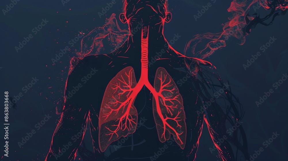 An illustration of the human respiratory system focusing on the lungs ...