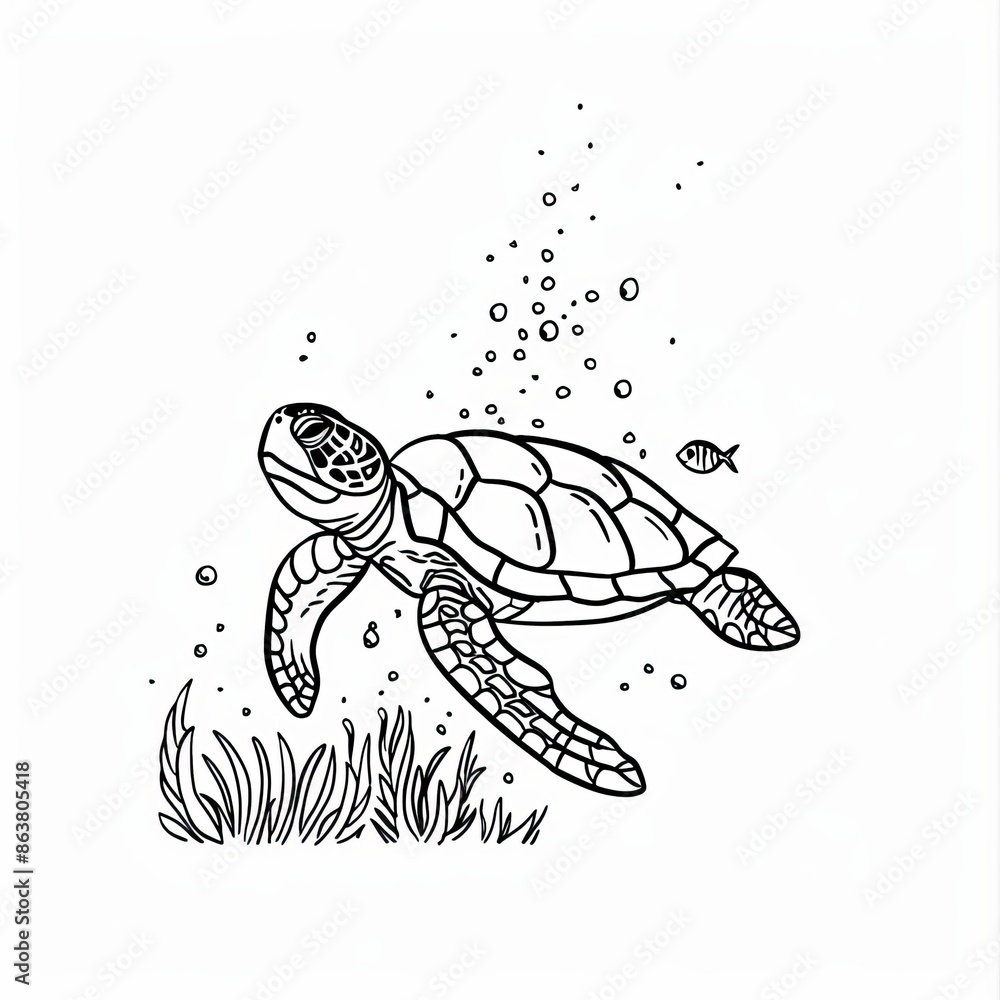 Angular monochrome icon of the loggerhead sea turtle isolated in a sea ...