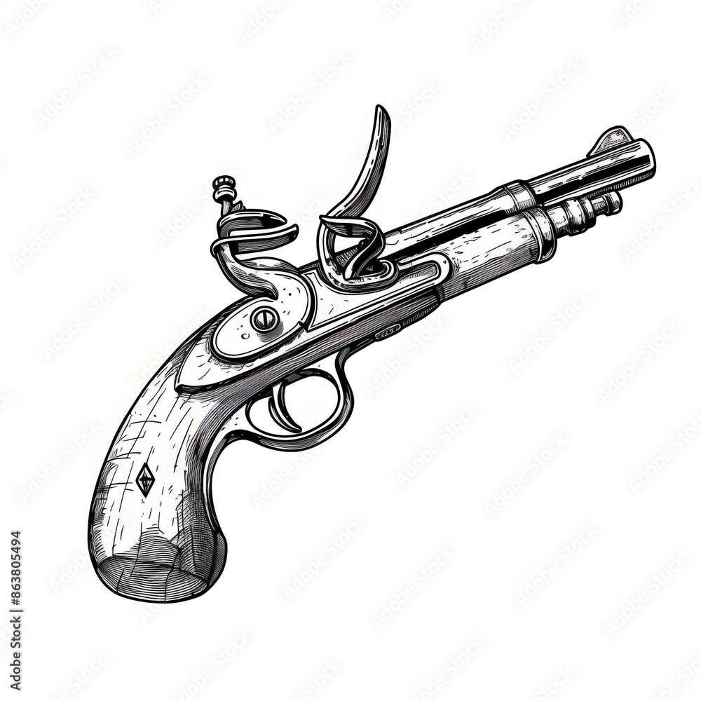 Isolated monochrome sketch icon of retro musket duel weapons for ...