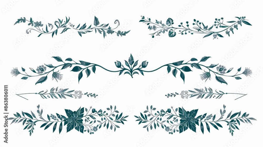 Design elements of flourish floral dividers for wedding marriage ...