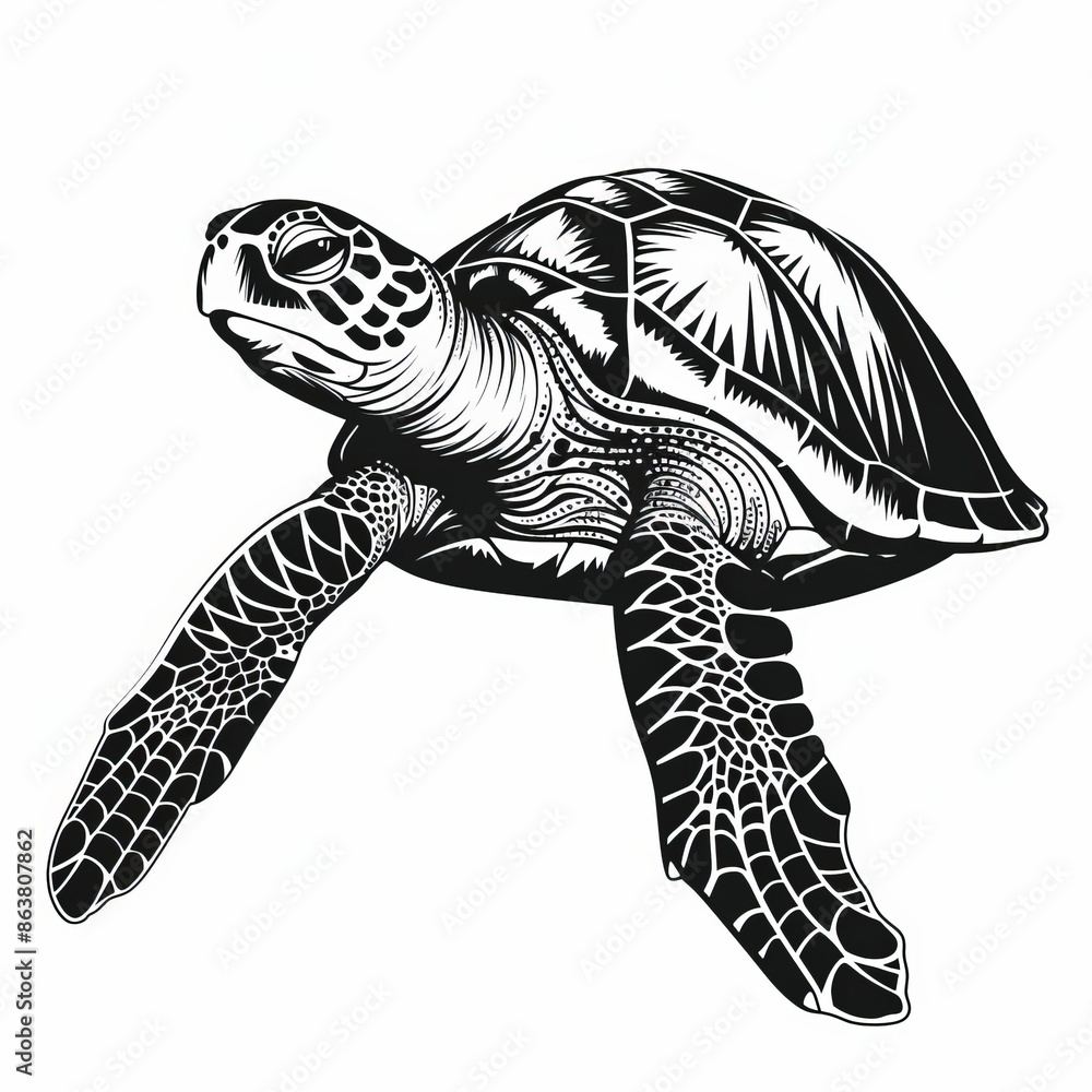 An isolated marine underwater animal monochrome sketch of the ...