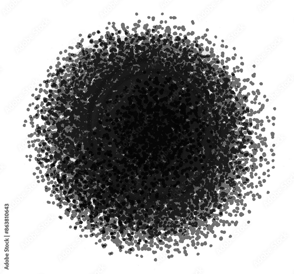 Black and grey dots sphere. Isolated explosion on transparent ...
