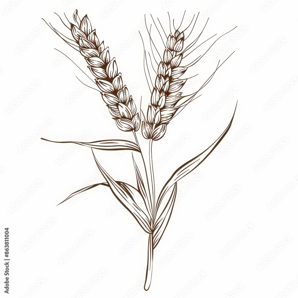 Plant with spikes of Barley Hordeum vulgare cereal grain isolated in ...