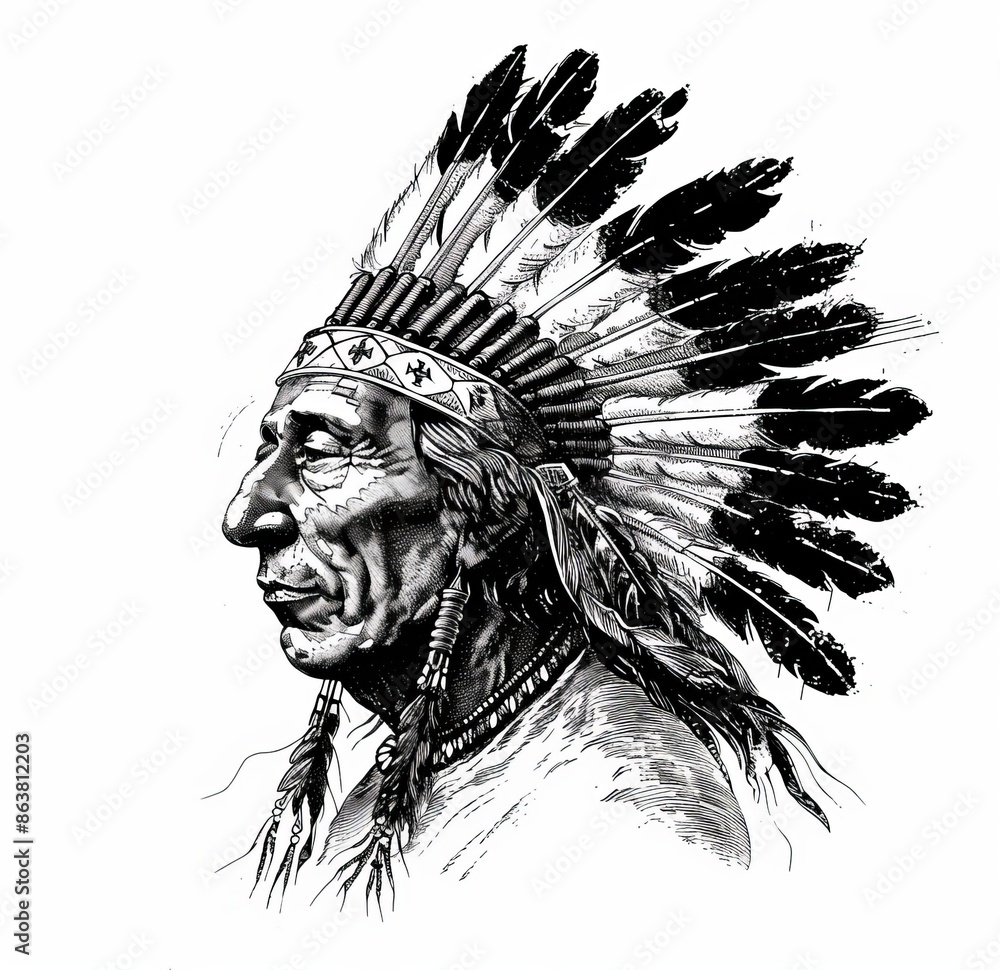 Ilustração do Stock: The head of an Indian chief warrior with eagle ...