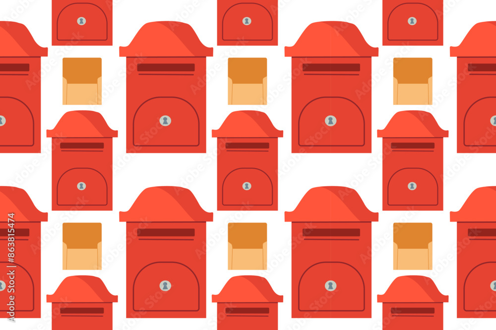 Seamless pattern with mailbox and letter on white isolated background ...
