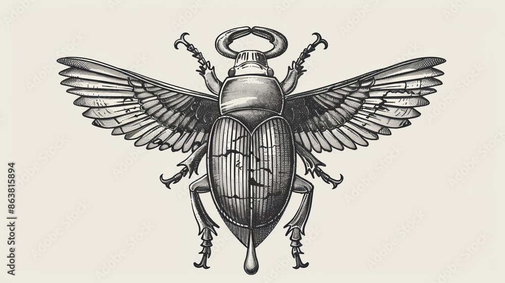 Hand drawn sketch of scarabs, ancient Egyptian symbols, and pharaohs ...