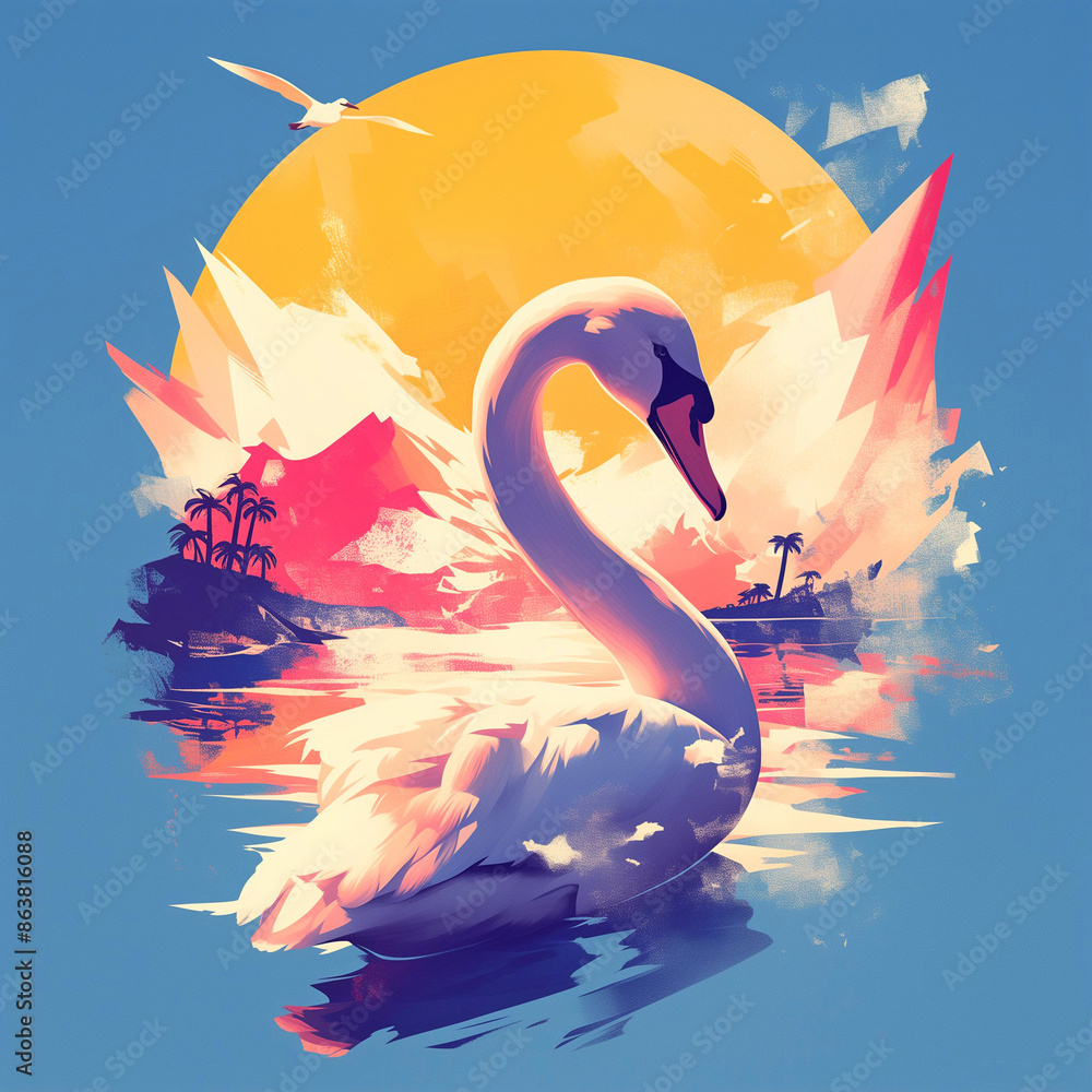 Swan bird concept poster illustration. Elegant swan bird sign badge for ...