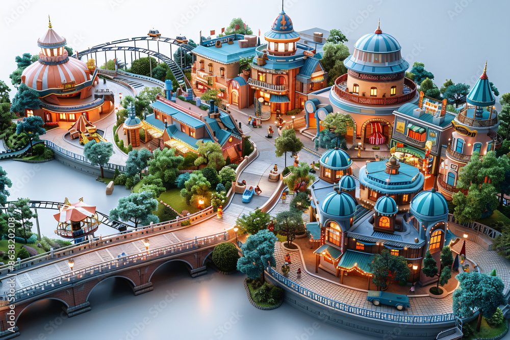 Huge game map, amusement park theme, sandbox scene, huge amusement park ...