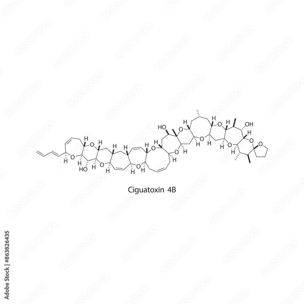 Ciguatoxin 4B skeletal structure diagram. compound molecule scientific ...
