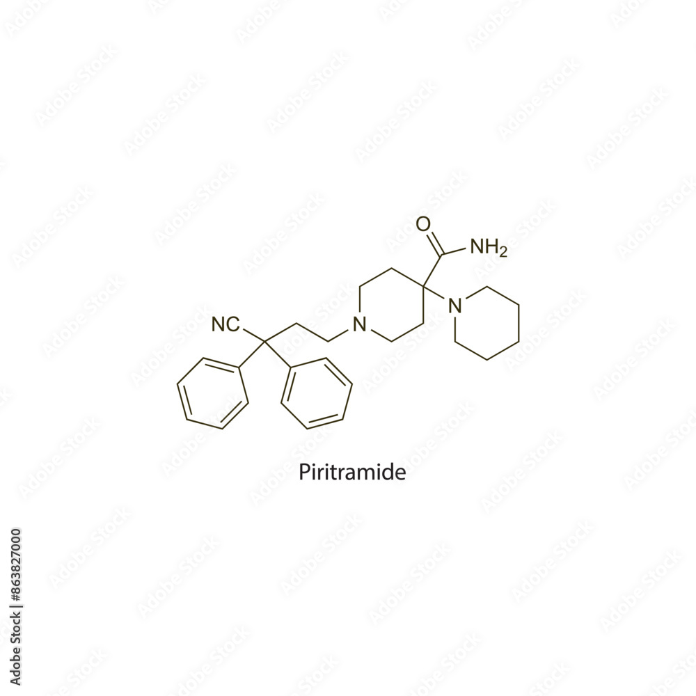 Piritramide flat skeletal molecular structure Opioid analgesic drug ...