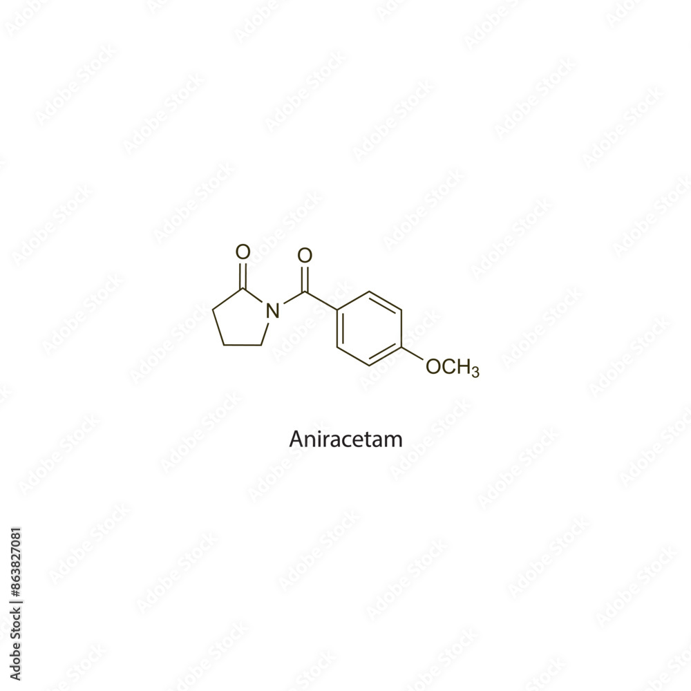 Aniracetam flat skeletal molecular structure Racetam Nootropic drug ...