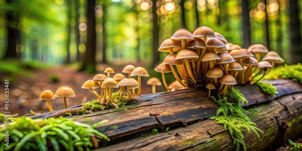 Fungi flourishing on a rotting log in a forest , Fungi, rotting log ...