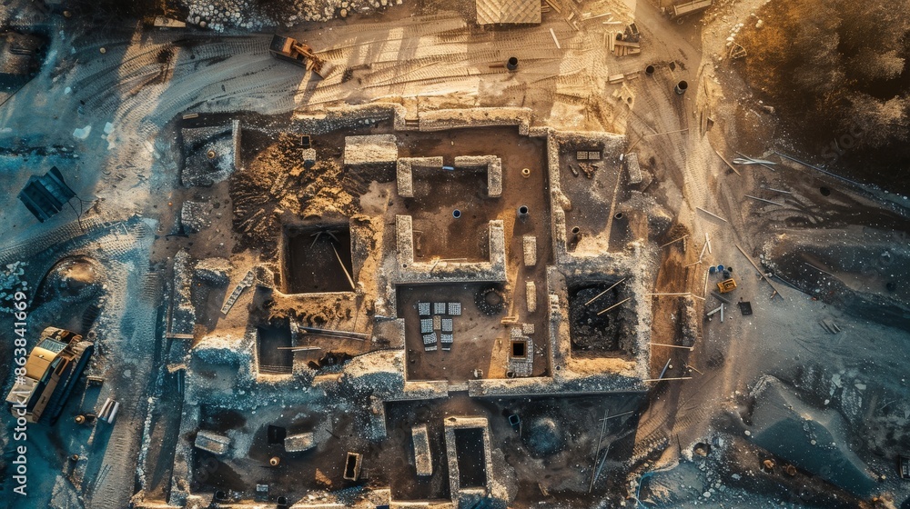 Overhead photo of an archaeological site with excavations visible Stock ...