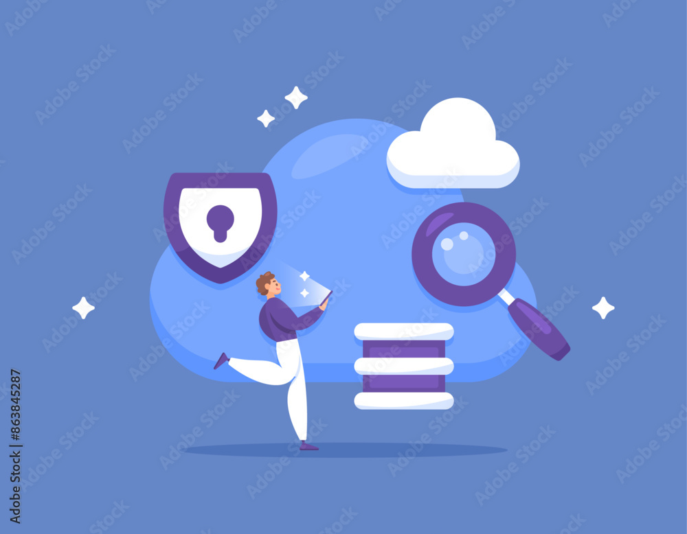 cloud computing concept. data and file storage via the internet. security and protection in ...