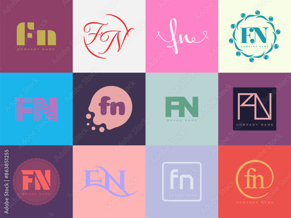 FN logo company template. Letter f and n logotype. Set different ...
