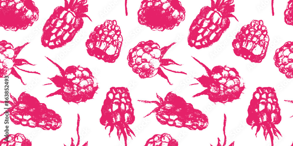 Color raspberry pattern seamless, raspberries illustration, hand-drawn ...