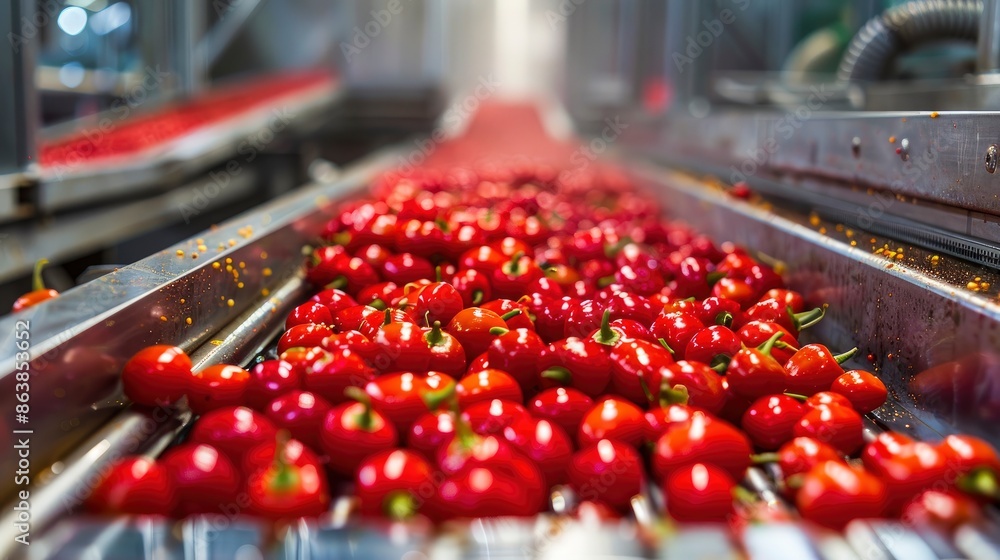 The De-Seeding Process Of Cherry Peppers In A Food Processing Plant ...