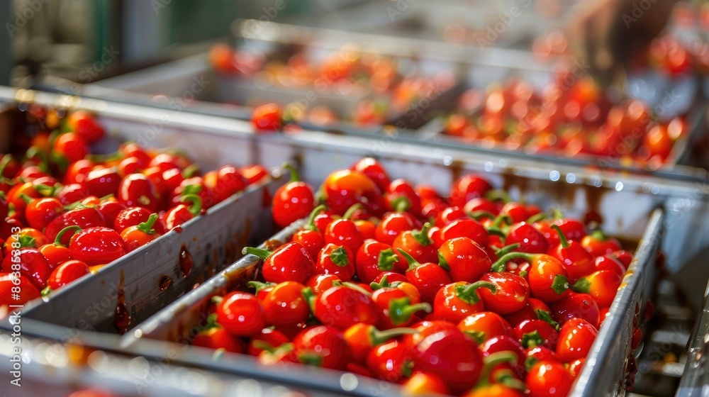 The De-Seeding Process Of Cherry Peppers In A Food Processing Plant ...