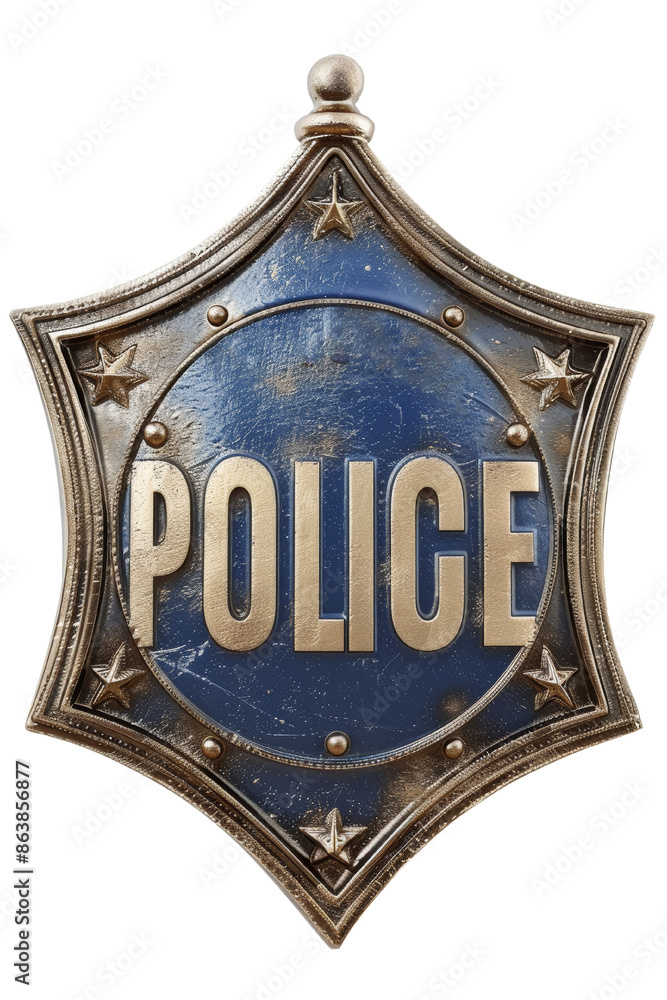 Vintage police badge with a blue and gold design, featuring the word ...