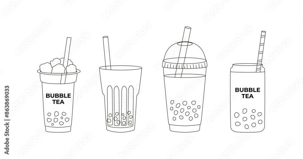 Outline bubble tea clipart. Tapioca milk tea, boba tea. Taiwanese ...