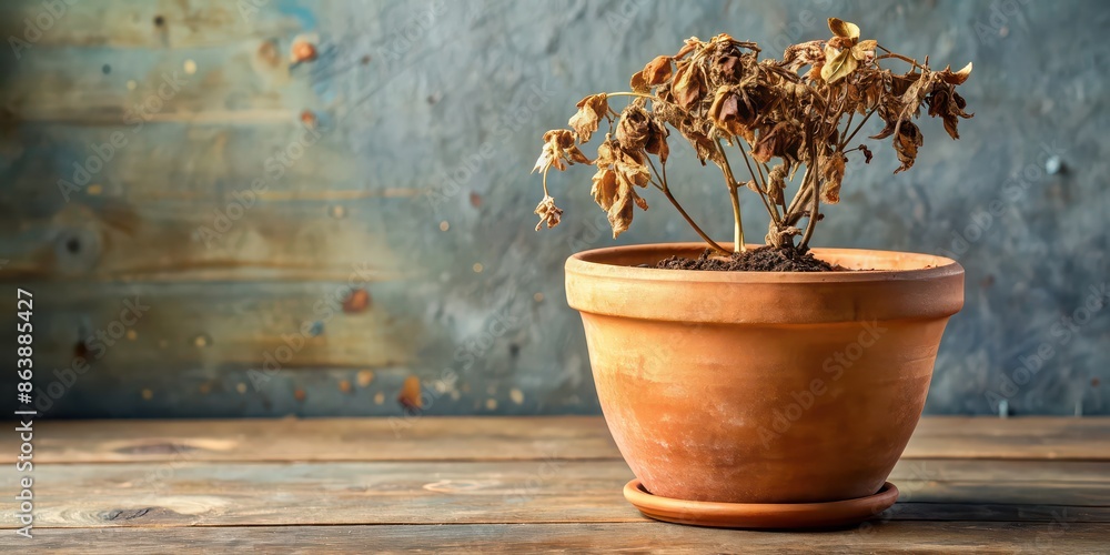 Withered plant in old ceramic pot , withered, plant, old, ceramic, pot ...