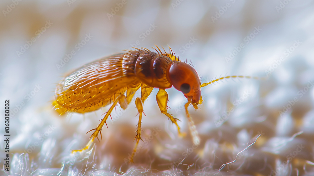 A close-up plan of a flea on fabric, perfect for teaching materials ...
