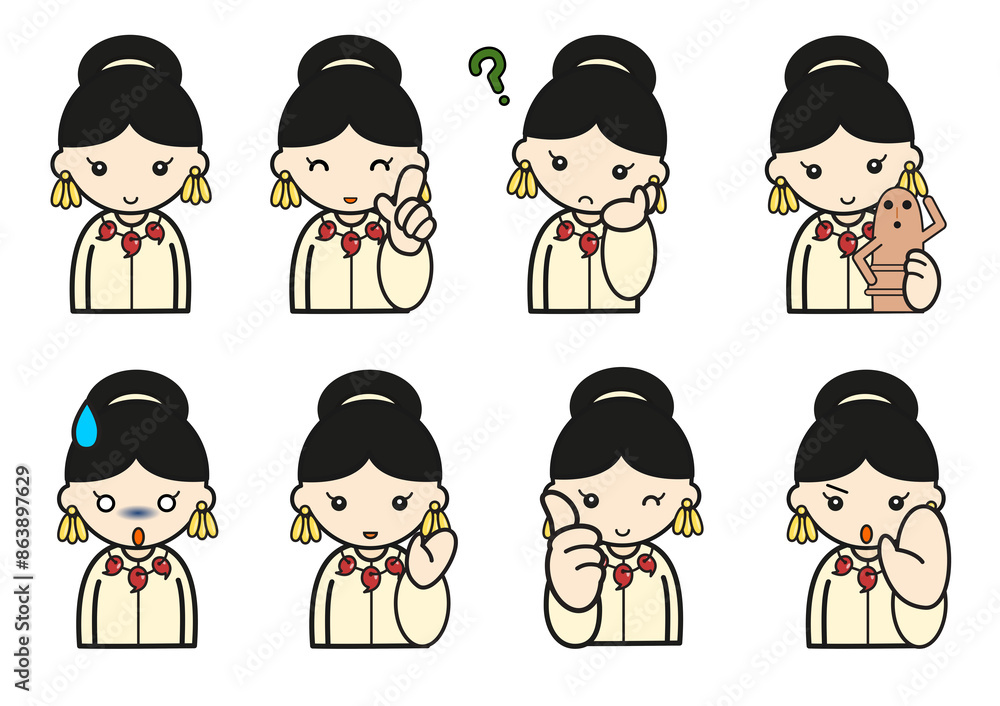 古墳時代女性表情セット Stock Illustration | Adobe Stock
