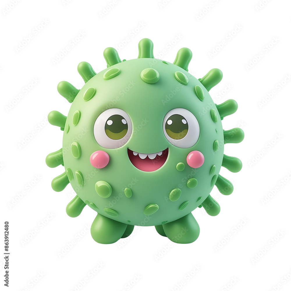Cute 3D cartoon illustration of a green coronavirus character. Concept ...