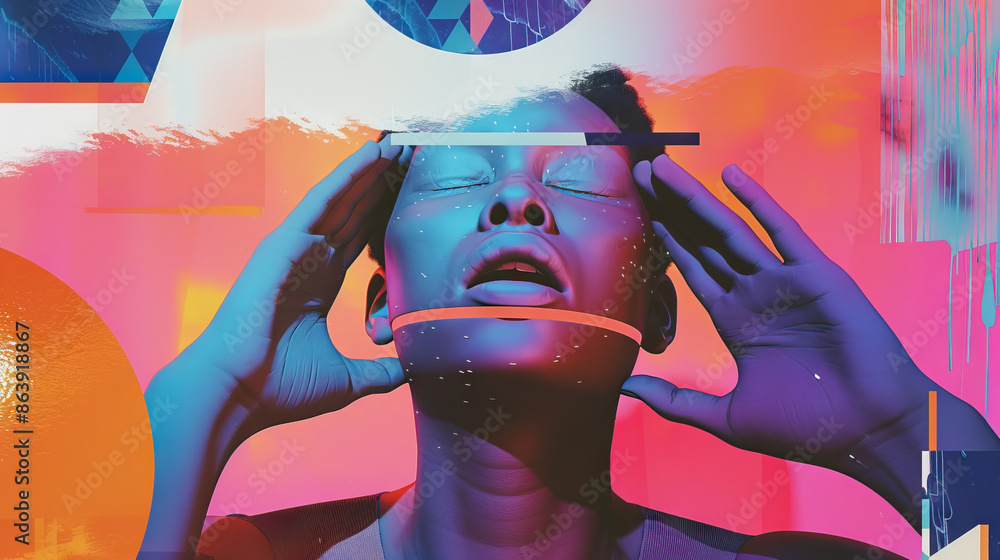 Sensory Overload: A person in a crowded, noisy environment, their hands ...