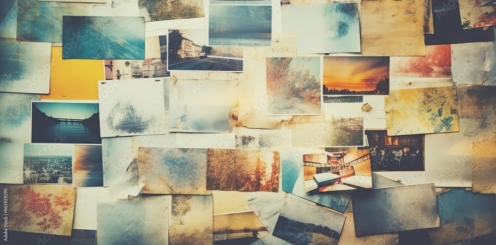 Vintage Photo Collage - Collection of Old Photos with Faded Colors and ...
