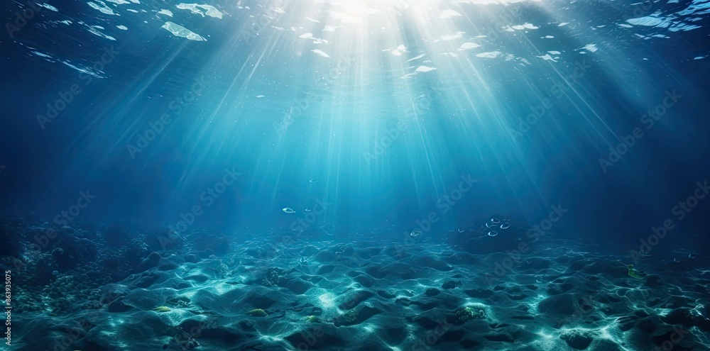 Ocean Underwater Background with Sunlight Rays and Seabed Stock ...