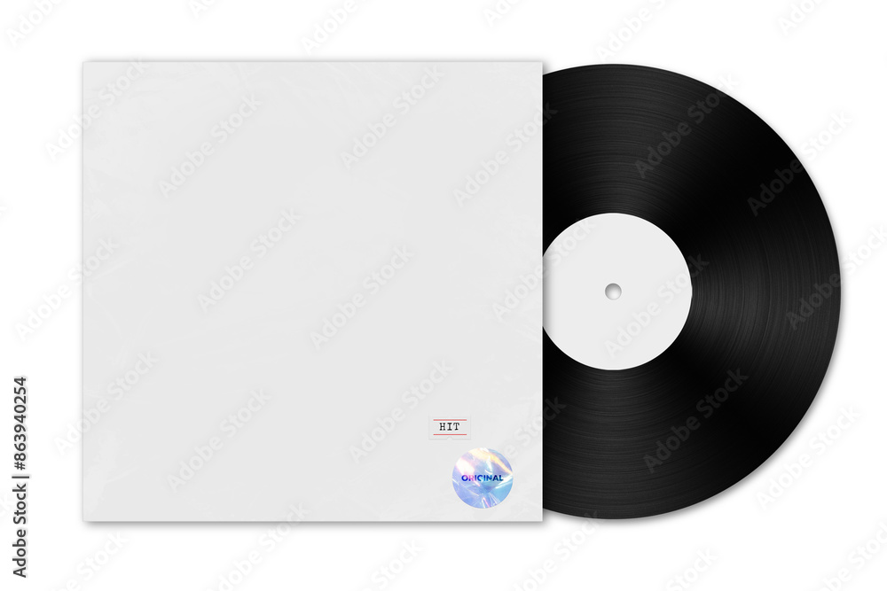 Vinyl Disk Record and Cover mockup template with Transparent plastic ...