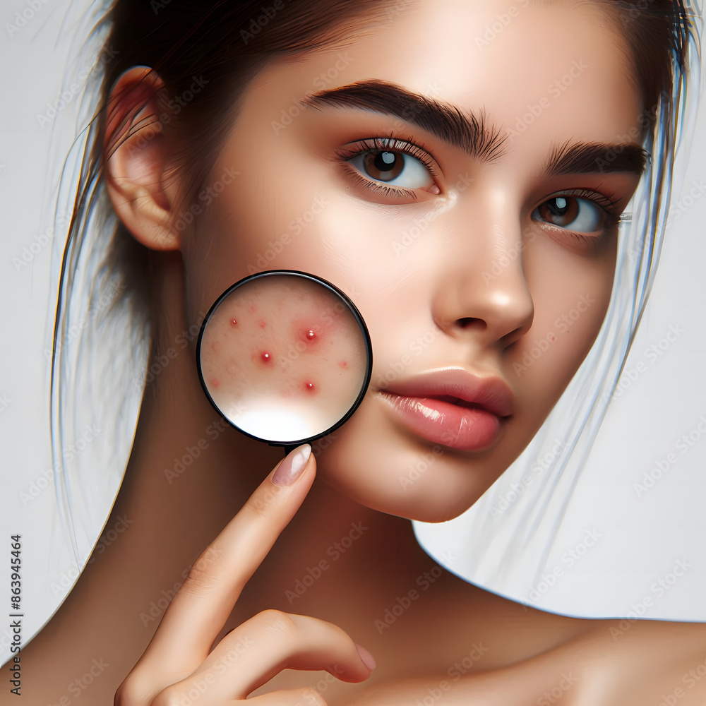 illustration of girl face with acne skin disease Rosacea Eczema ...