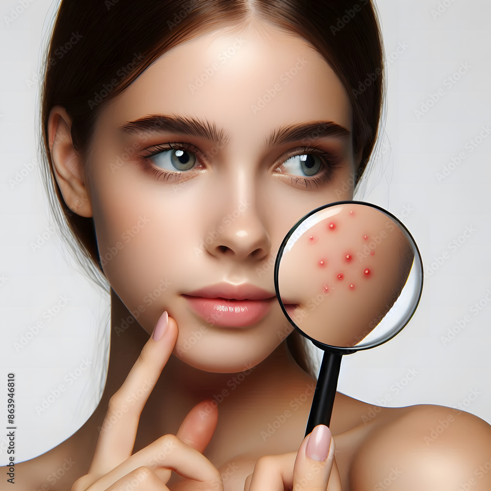 illustration of girl face with acne skin disease Rosacea Eczema ...